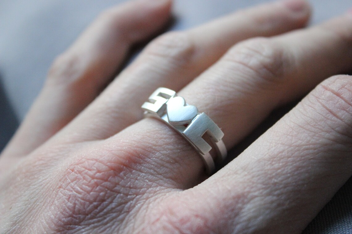 Double Band Initials Ring Sterling Silver Personalized Ring | Etsy