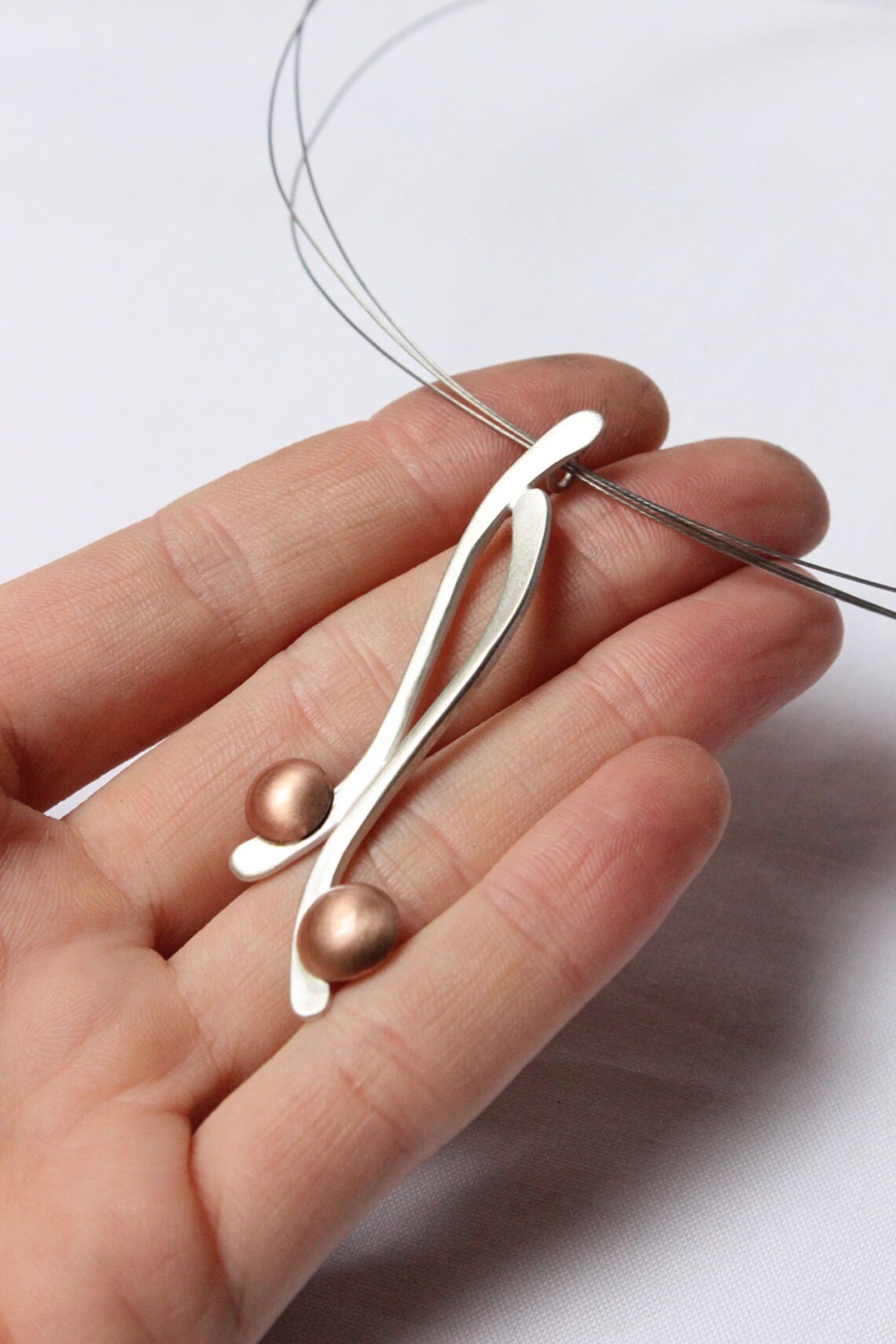 Line and Point Pendant II Sterling Silver and Copper | Etsy