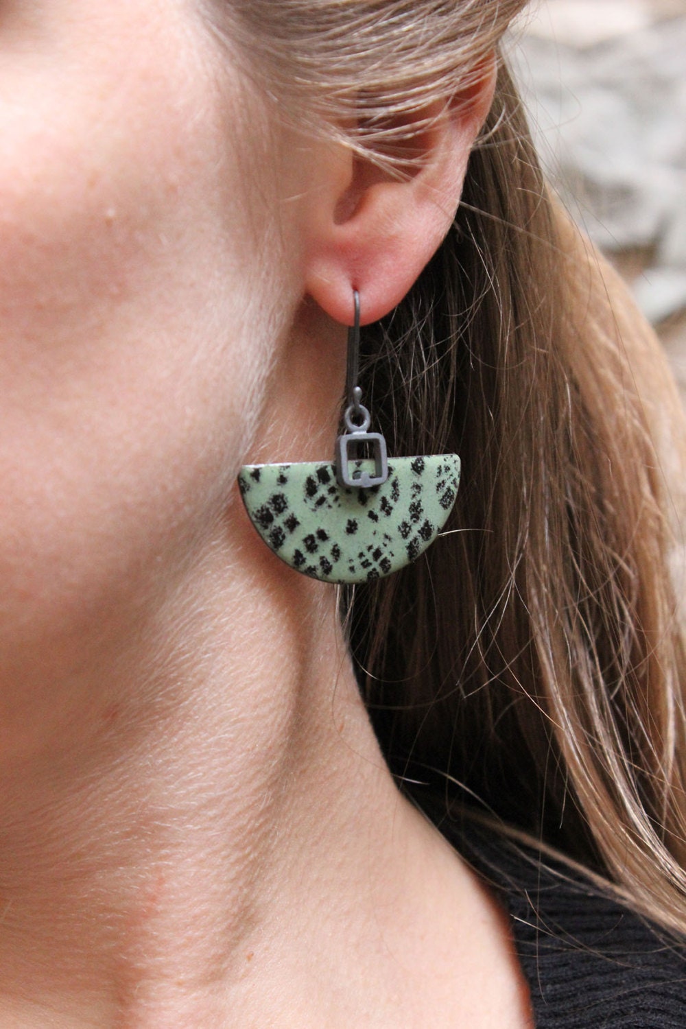 Sterling Silver and Copper With Green Enamel Semicircle | Etsy