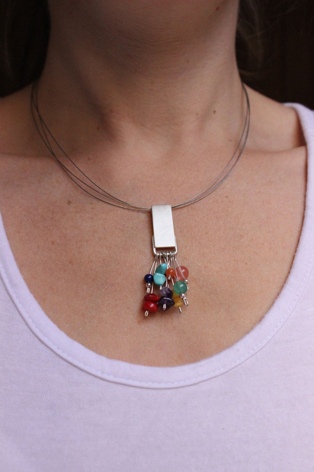Multicolor Pendant Sterling Silver and Colorful Gems - Etsy