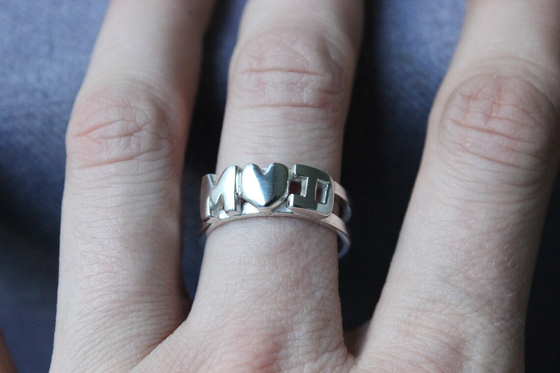 Double Band Initials Ring Sterling Silver Personalized Ring - Etsy