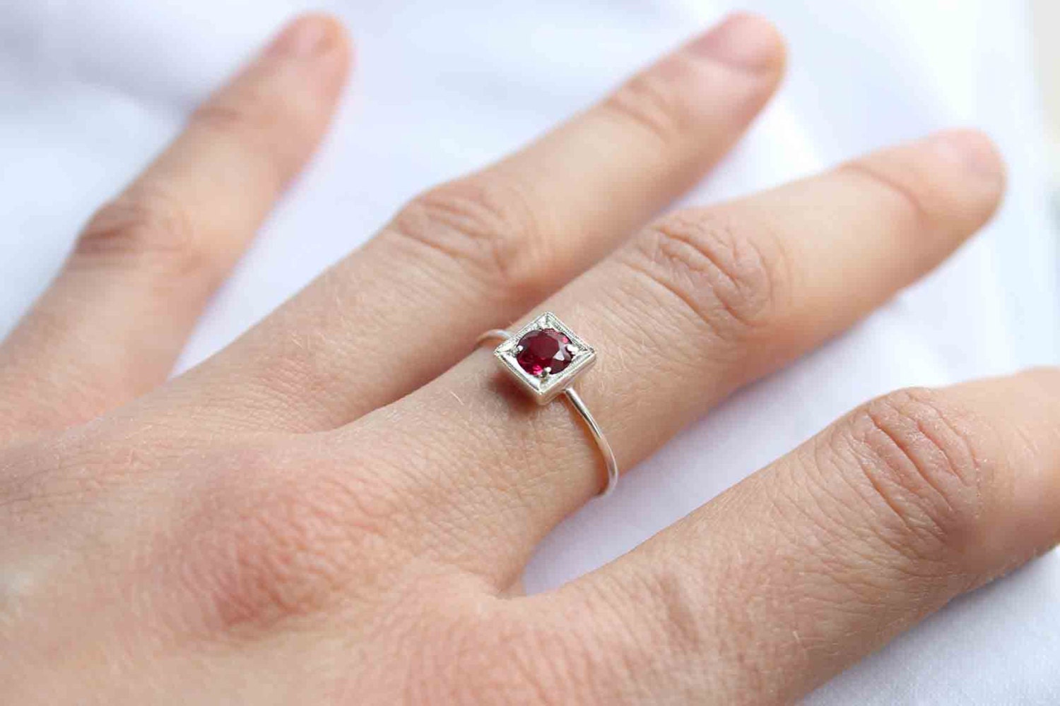 July Birthstone Ruby ring Little Stacking ring Round Stone | Etsy