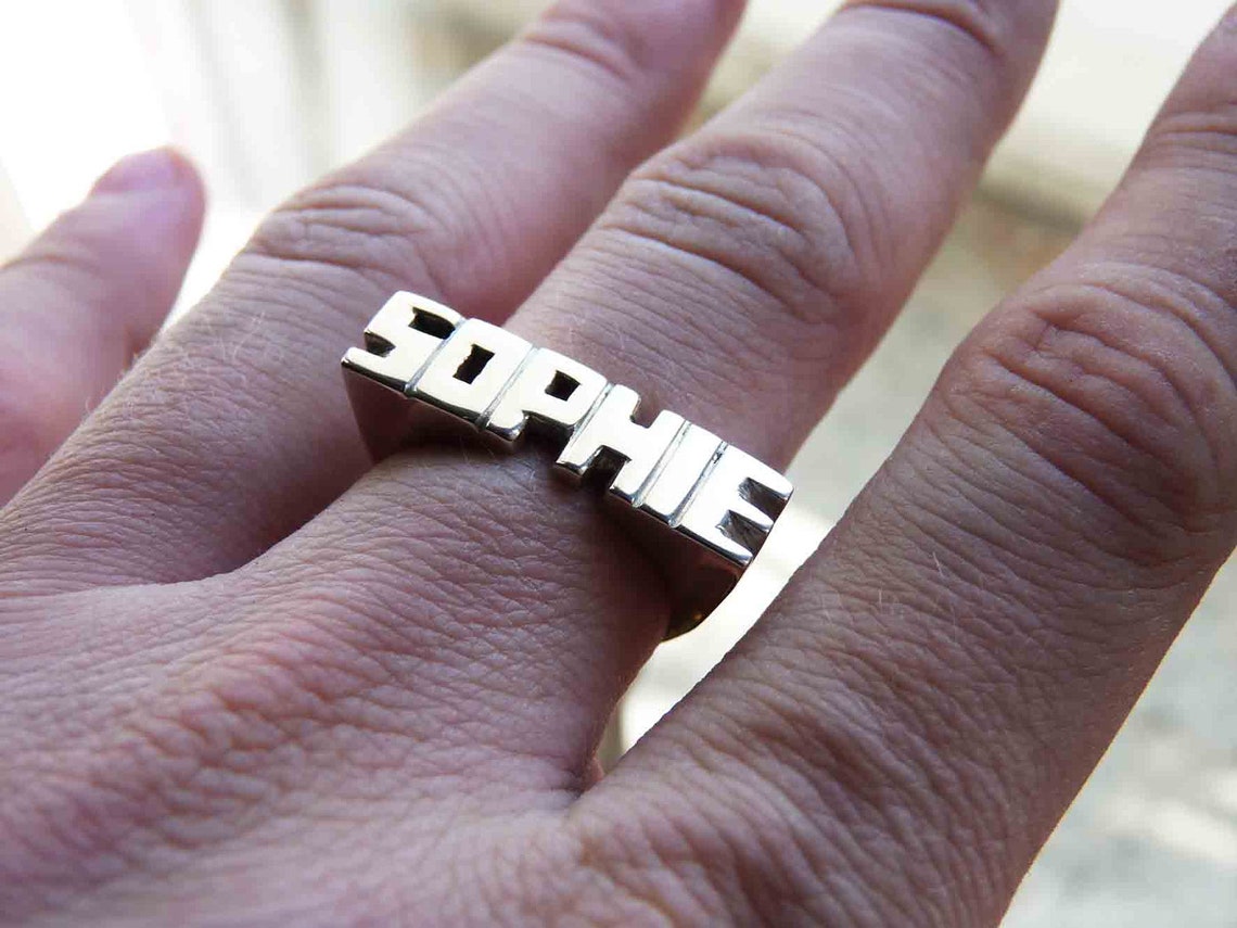 Word Personal Ring Sterling Silver Signet Ring Name Ring - Etsy