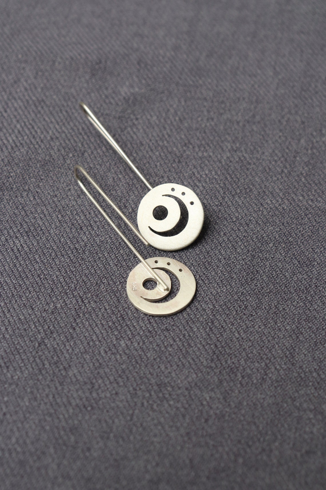 Hand Cut Earrings in Sterling Silver Moon Design Long and - Etsy