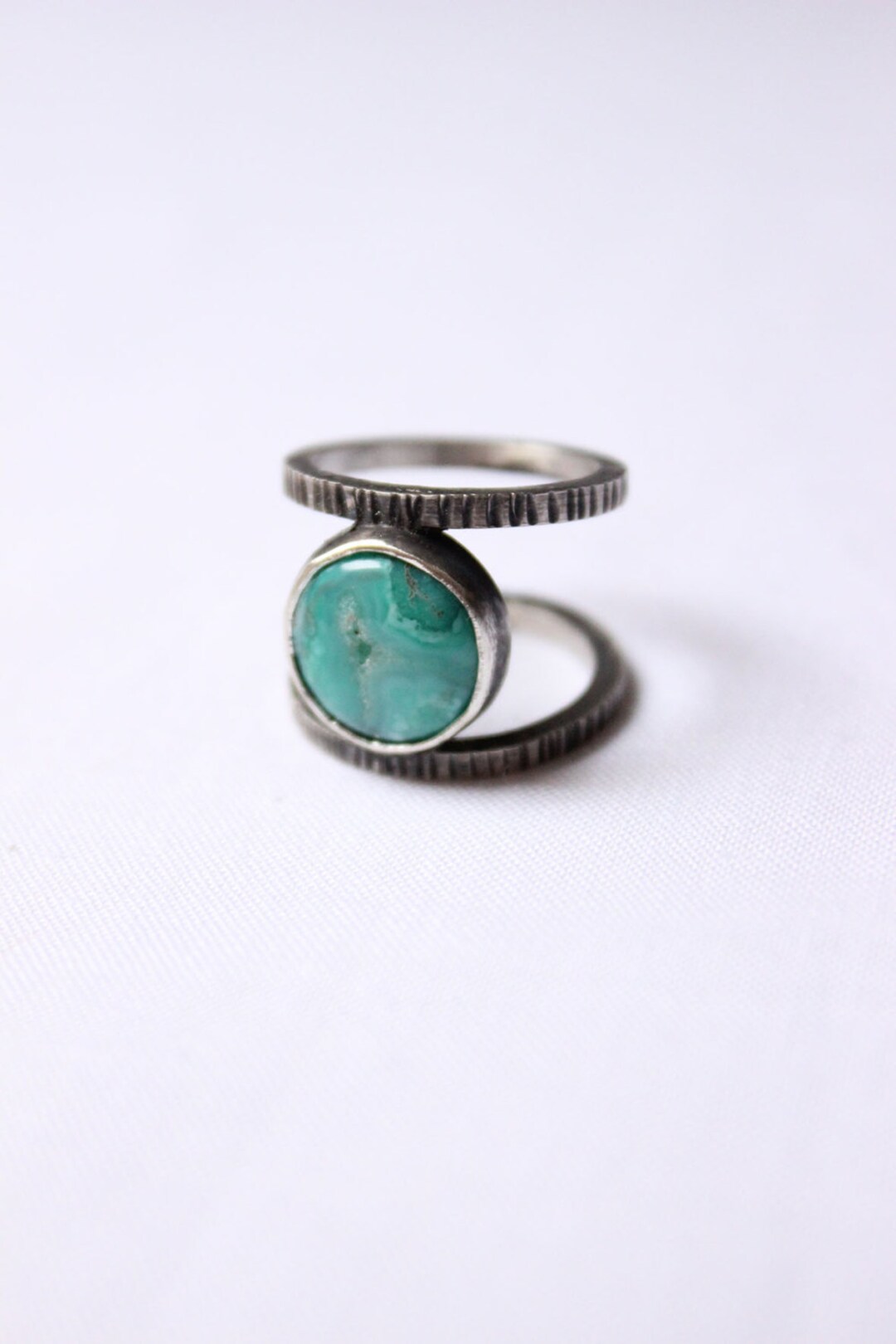 Double Turquoise Sterling Silver Ring, Boho, Hippie, Natural, OOAK ...
