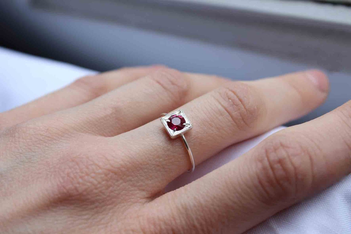 July Birthstone Ruby ring Little Stacking ring Round Stone | Etsy