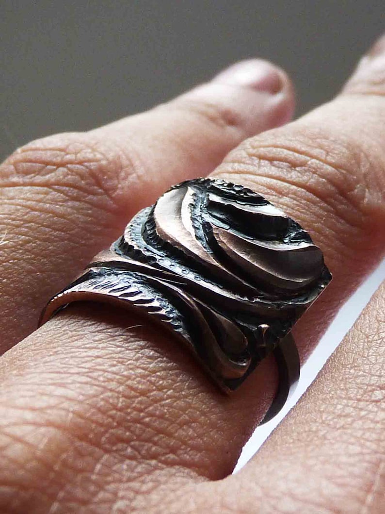 Ring Texture Made of Sterling Silver and Copper With Black - Etsy