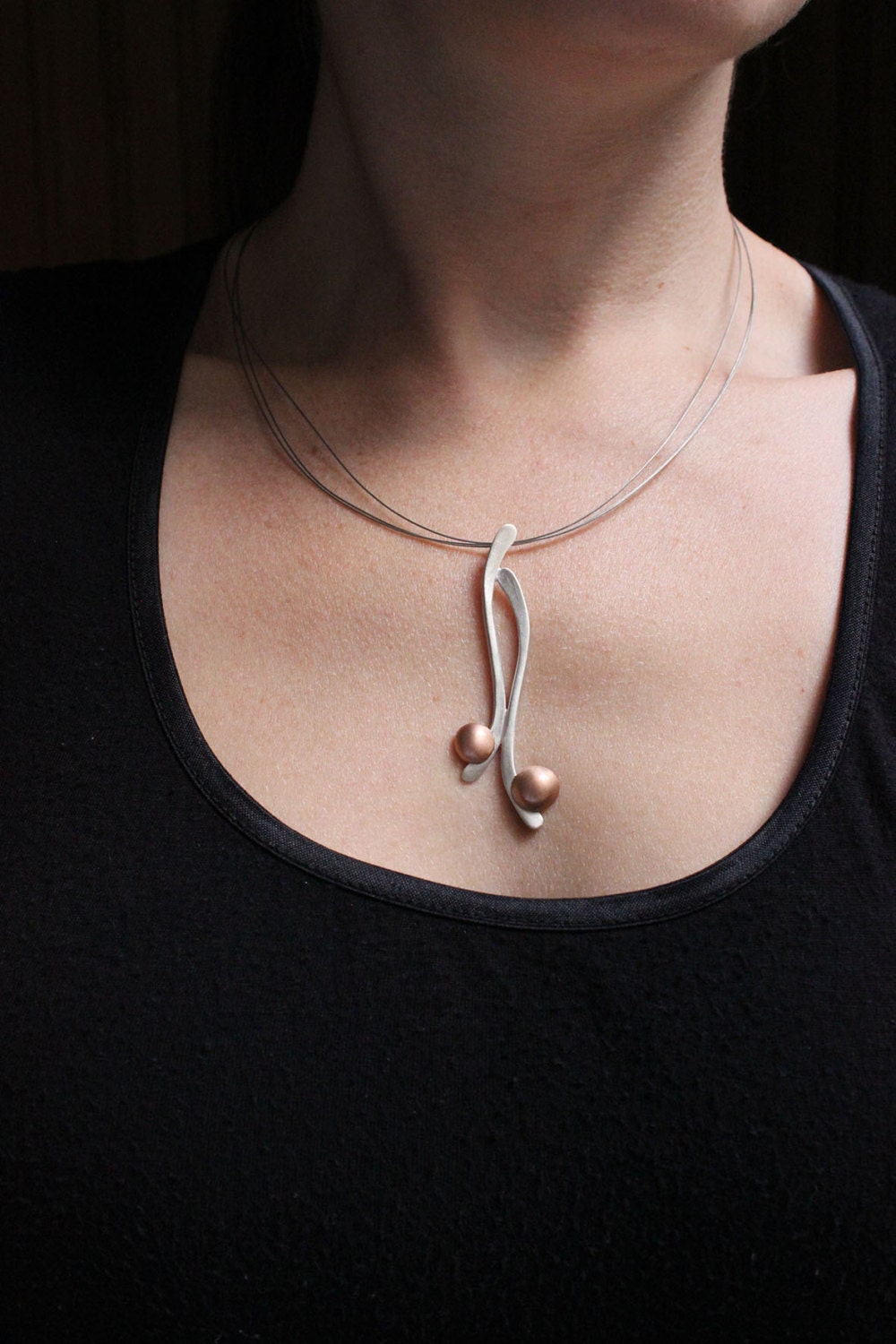 Line and Point Pendant II Sterling silver and copper | Etsy