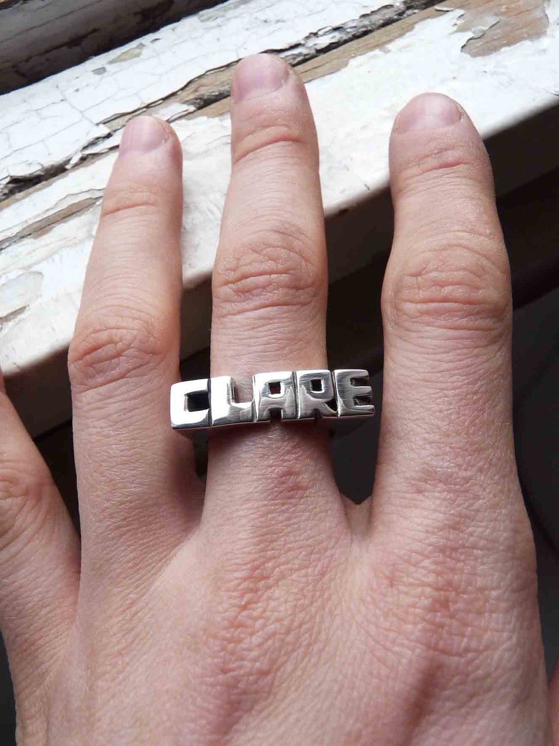 Word Personal Ring Sterling Silver Signet Ring Name Ring - Etsy