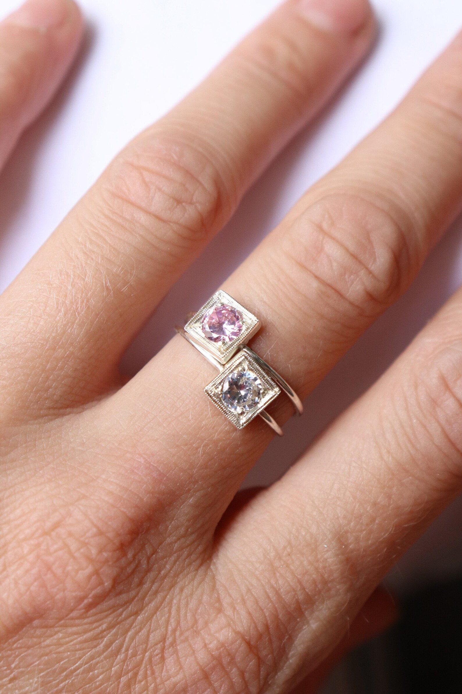 Birthstone Stacking Ring TWO Little Rings Sterling Silver - Etsy