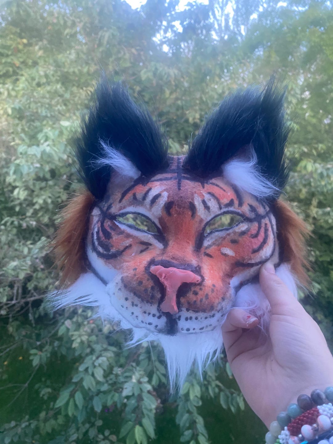 Therian Tiger Feline Cat Mask Quadrobics Gear Furry Fursuit Head Ginger ...