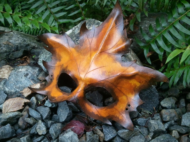 Yellow Leather Maple Leaf Mask - Etsy