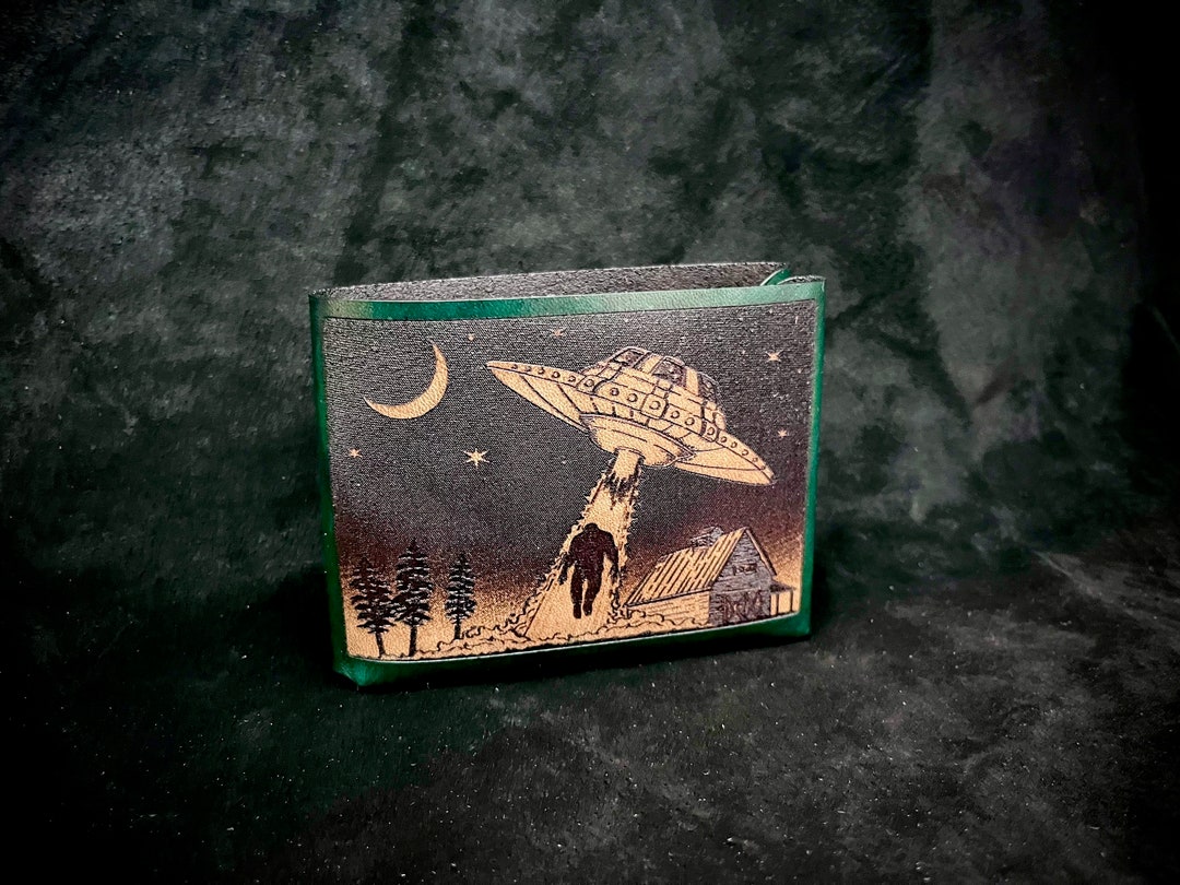 UFO Alien Sasquatch Abduction Leather Wallet - Extraterrestrial Sasqach ...