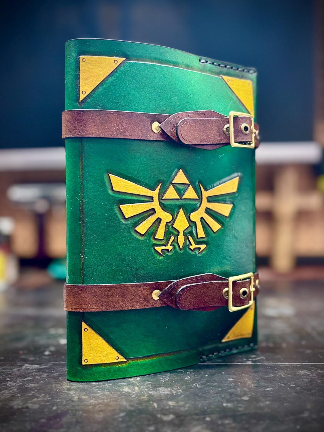 Hand Tooled Leather Zelda Triforce Book Cover - Reusable Journal Cover ...