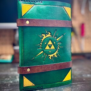 Hand Tooled Leather Zelda Triforce Book Cover - Reusable Journal Cover ...