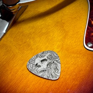 Skull Scrollwork Sterling Silver Guitar Pick Made of 925 Sterling ...