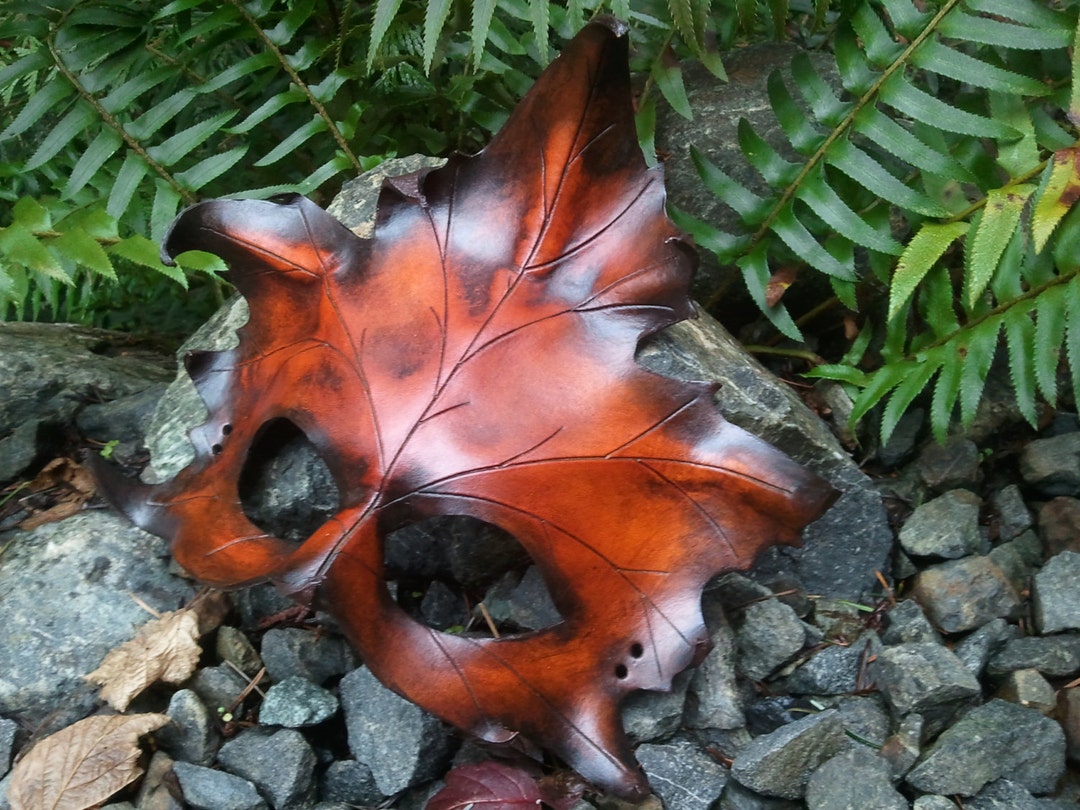 Brown Leather Maple Leaf Mask - Etsy