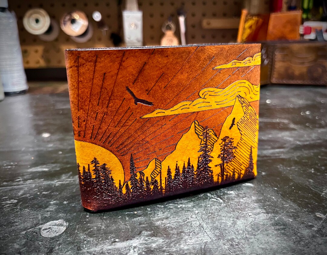 Forest Mountain Sunrise Leather Wallet - Etsy