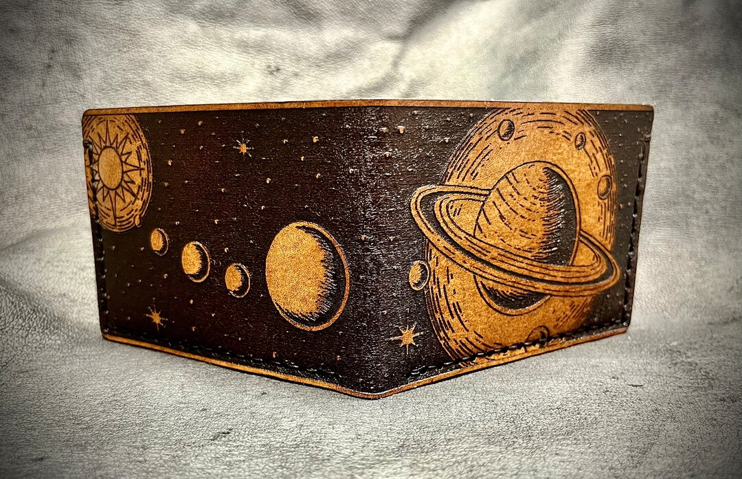 Minimalist Leather Space Wallet, Saturn Planet Wallet, Handmade ...