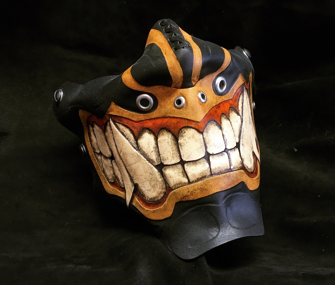 Leather Oni Kabuki Half Mask: Biker Motorcycle Bug Guard - Etsy