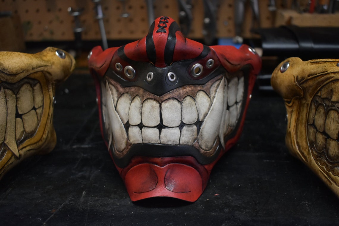 Leather Oni Kabuki Half Mask: Biker Motorcycle Bug Guard - Etsy