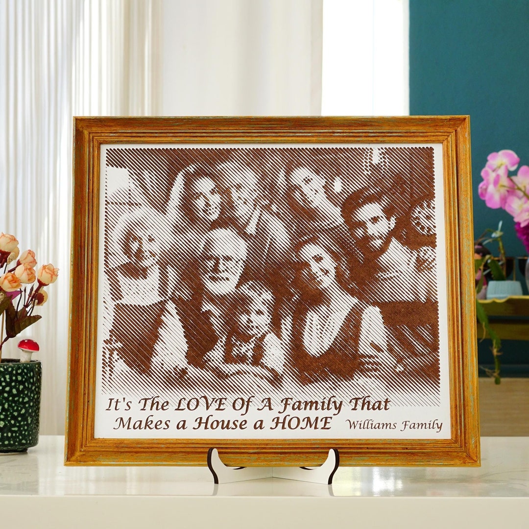 Custom Family Portrait Engraved on Wood Frame, Personalized CNC ...