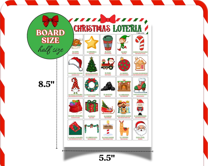Christmas Loteria| 50 Boards/54 Card Deck| Spanish & English| Loteria ...