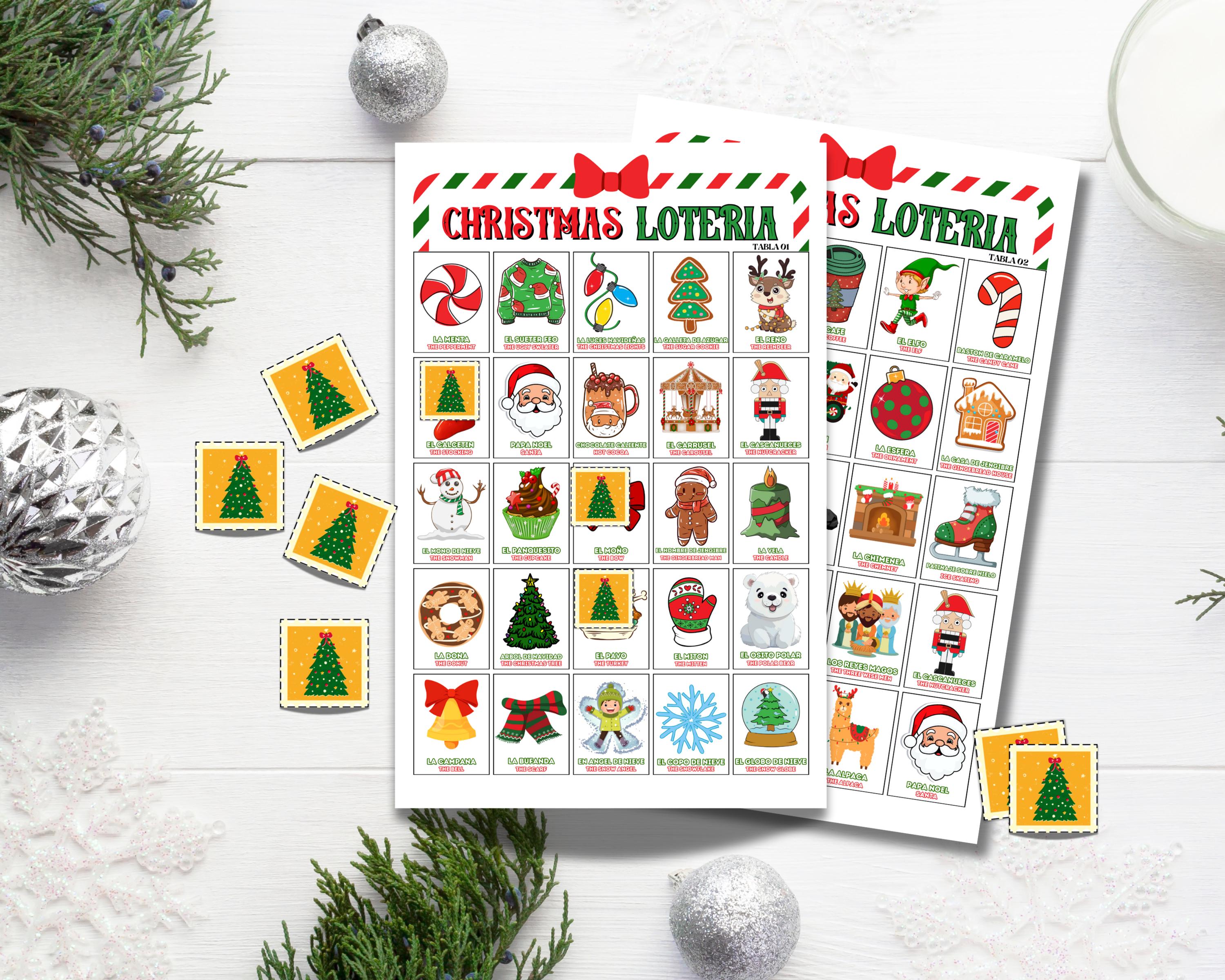 Christmas Loteria| 50 Boards/54 Card Deck| Spanish & English| Loteria ...