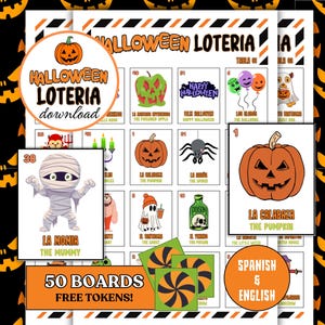 Halloween Lotería Game Bilingual Spanish & English 50 Boards 54 Card ...