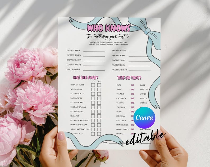 Editable Who Knows the Birthday Girl Best Canva Printable Birthday ...