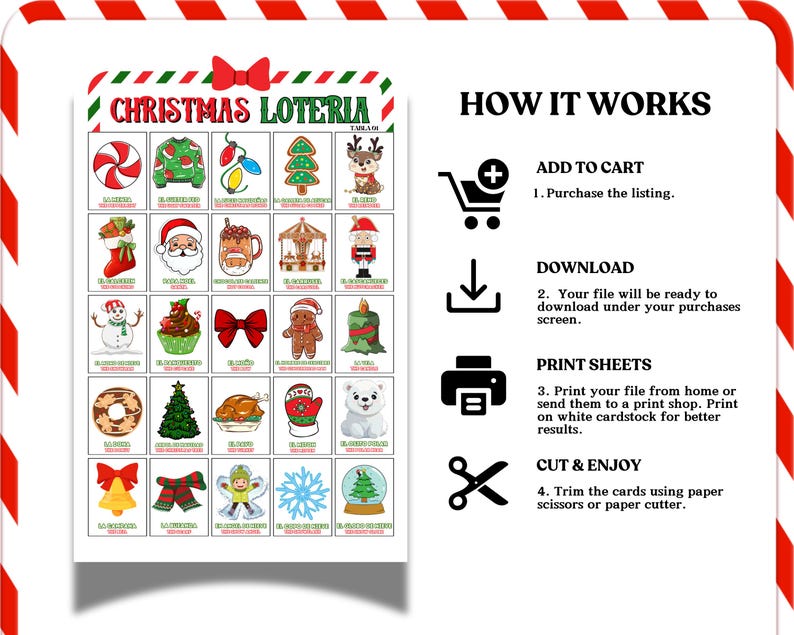 Christmas Loteria| 50 Boards/54 Card Deck| Spanish & English| Loteria ...