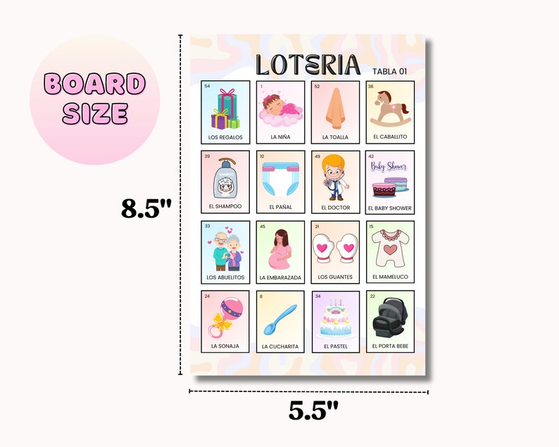 Baby Shower Loteria Game | Spanish Version | 24 Boards & 54 Card Deck ...