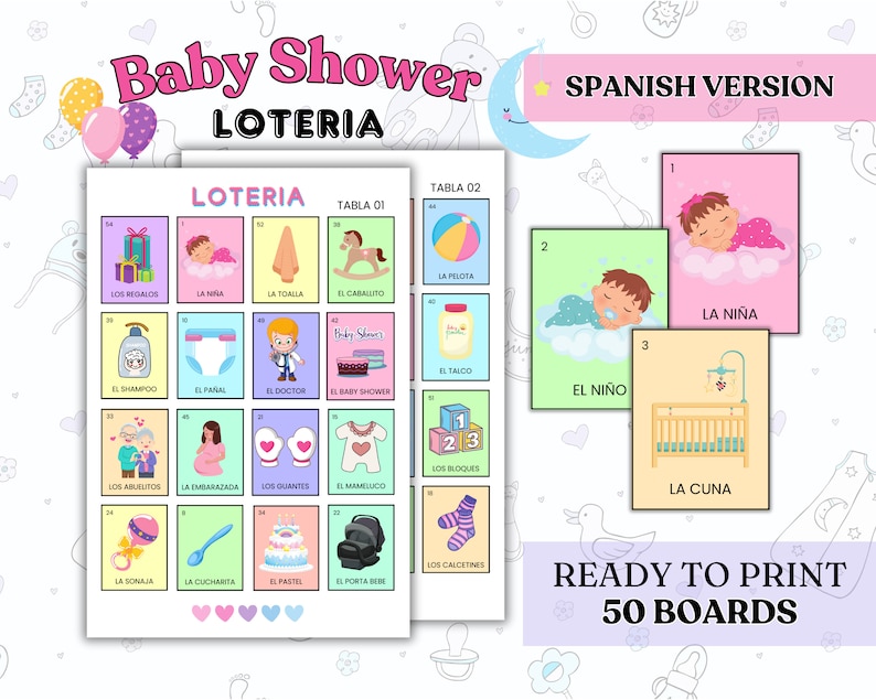 Baby Shower Lotería Game Printable - Bilingual Baby Shower Game in ...