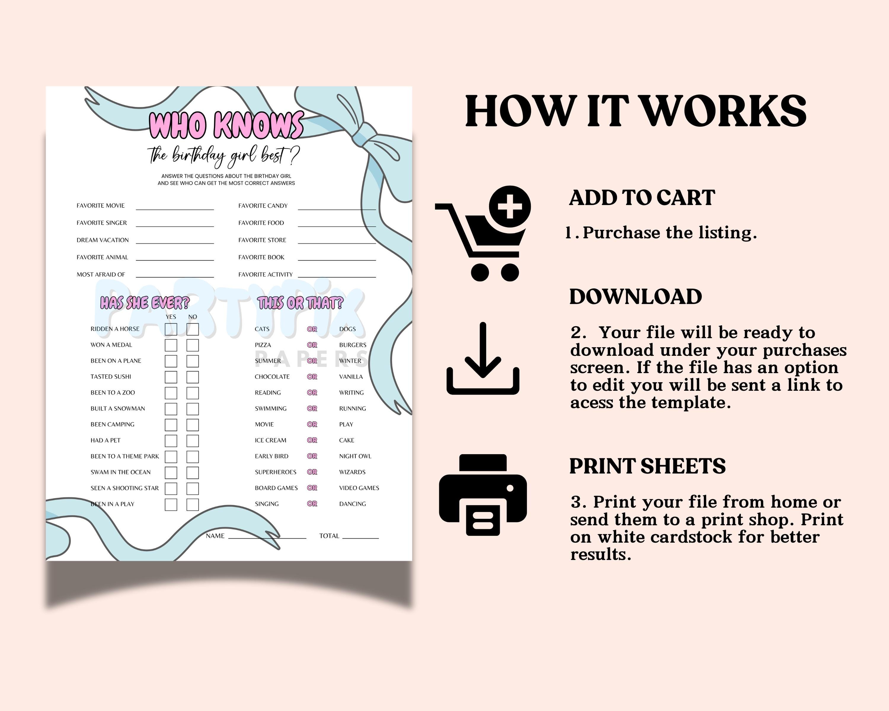 Editable Who Knows the Birthday Girl Best Canva Printable Birthday ...