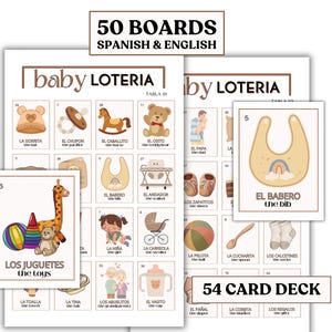 Neutral Baby Shower Loteria Game | Spanish English | 50 Boards & 54 ...