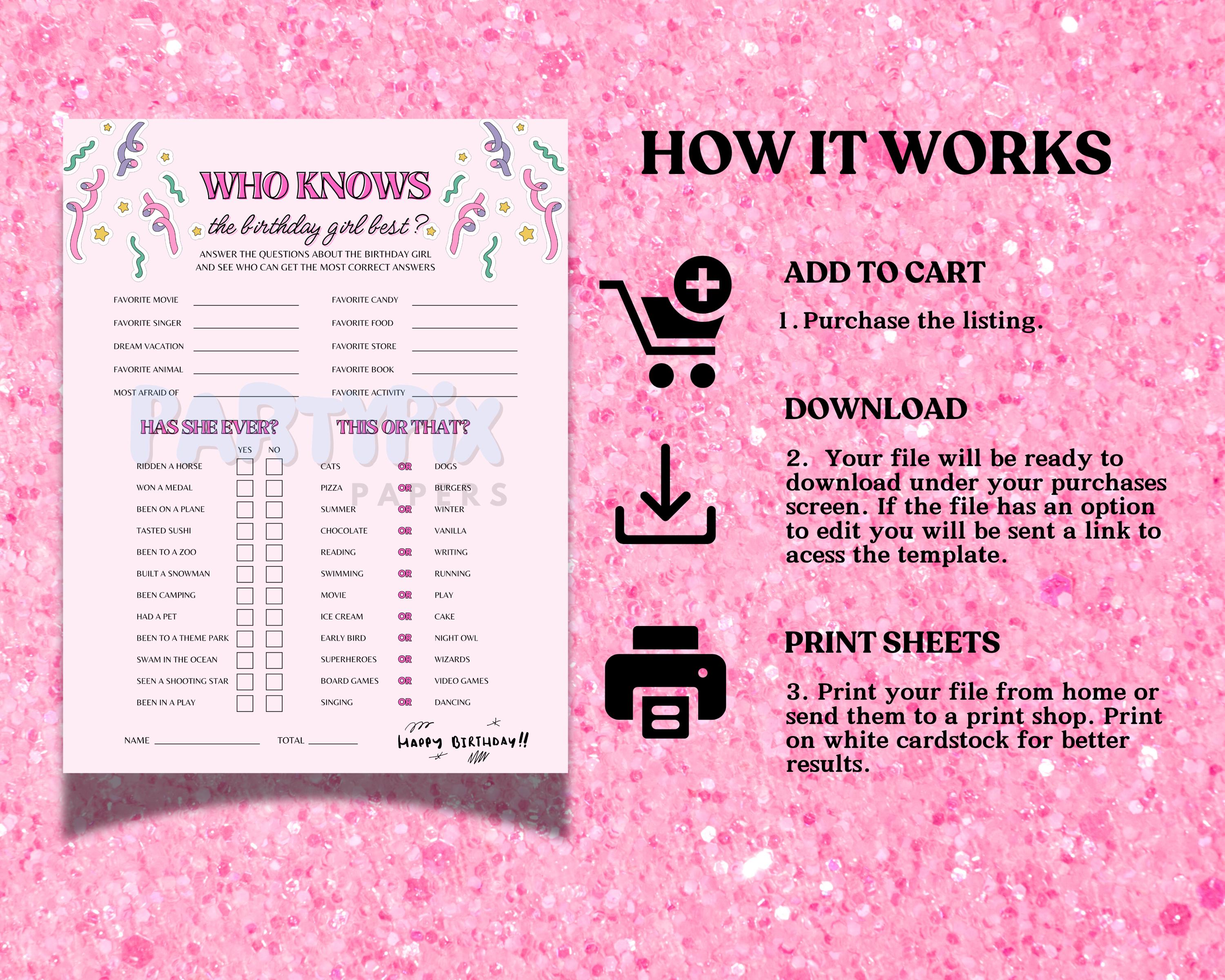 Editable Who Knows the Birthday Girl Best Canva Printable Birthday ...