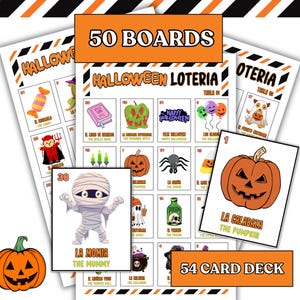 Halloween Lotería Game Bilingual Spanish & English 50 Boards 54 Card ...