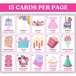Birthday Girl Loteria Game 50 Players Spanish & English 54 Card Deck 50 ...
