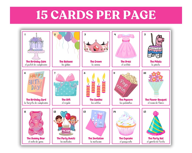 Birthday Girl Loteria Game 50 Players Spanish & English 54 Card Deck 50 ...