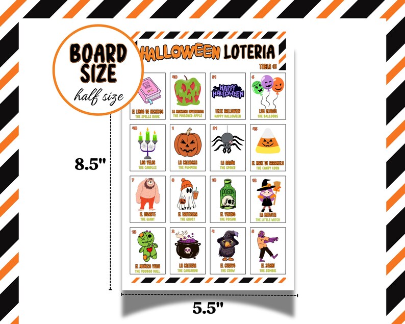Halloween Lotería Game Bilingual Spanish & English 50 Boards 54 Card ...