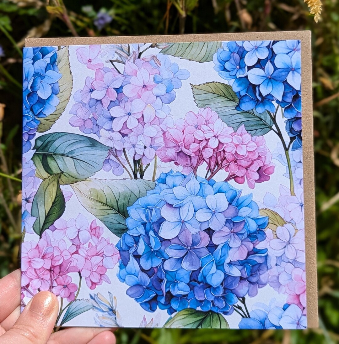 Floral Hydrangeas Card Botanical Nature Card for Her Paper Stationery ...