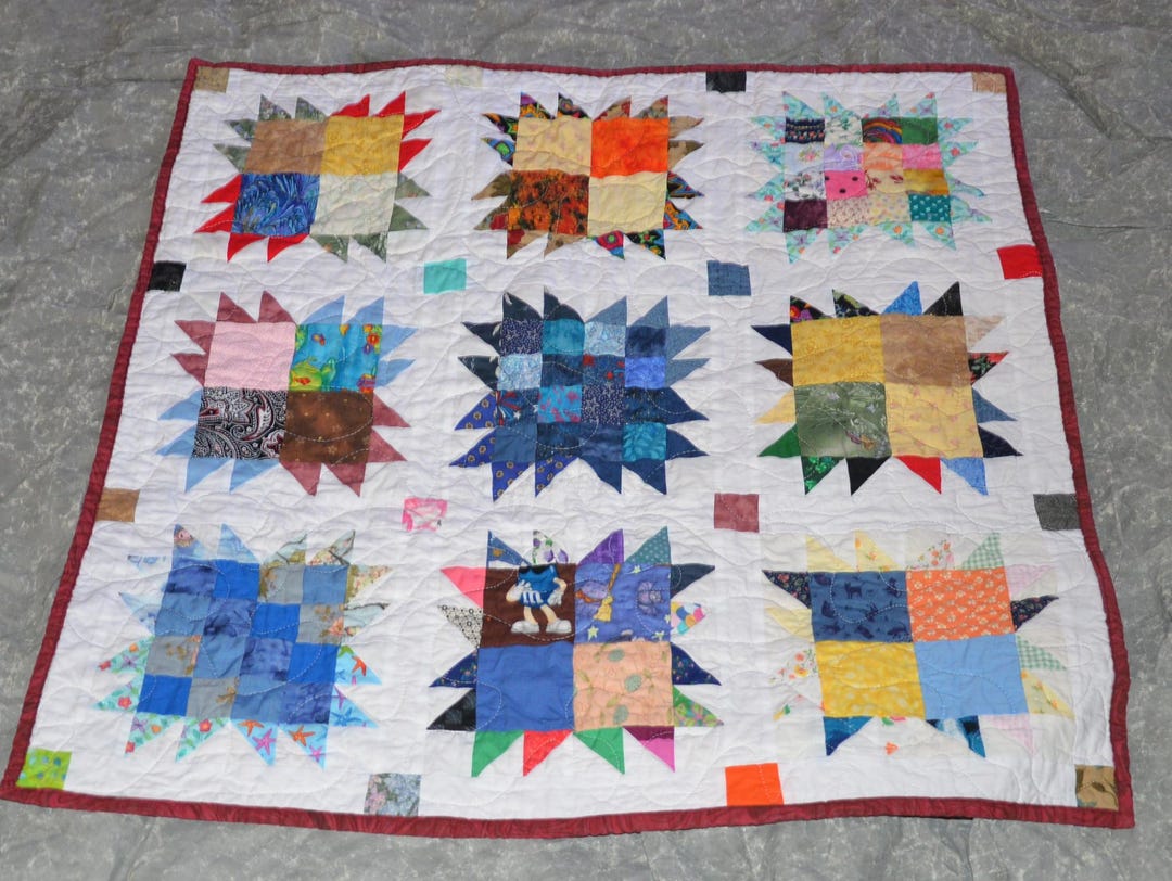 Scrappy Patchwork Sawtooth Stars Quilt: 31-inch Square Table Mat - Etsy