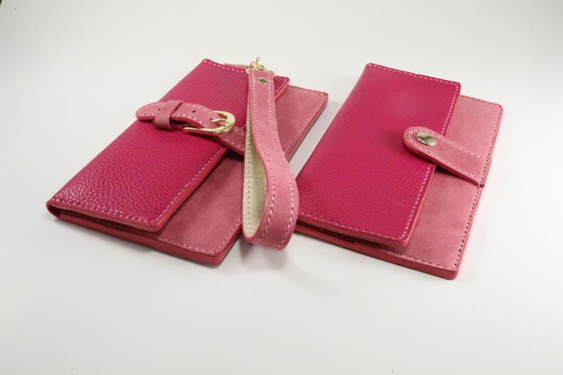 Magenta Leather Long Wallet With Zipper, Buckle Closure and Wrist Strap ...