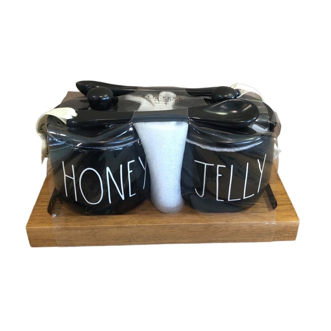 Rae Dunn Honey and Jelly Jar Set Black Jars NWT Farmhouse Style - Etsy