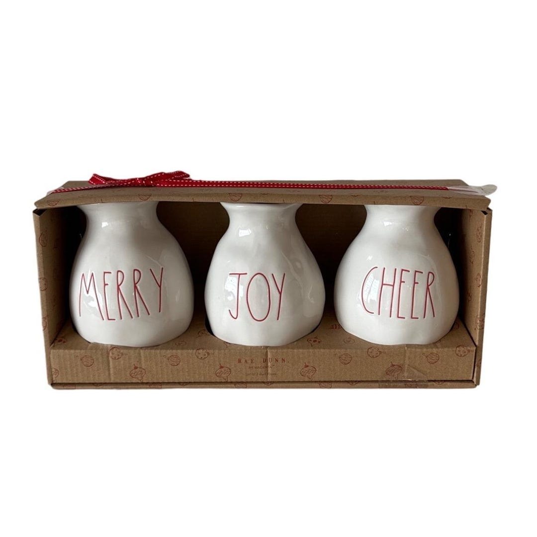 Rae Dunn Merry Joy Cheer Christmas Vases Gift Set Holiday Home Decor New - Etsy
