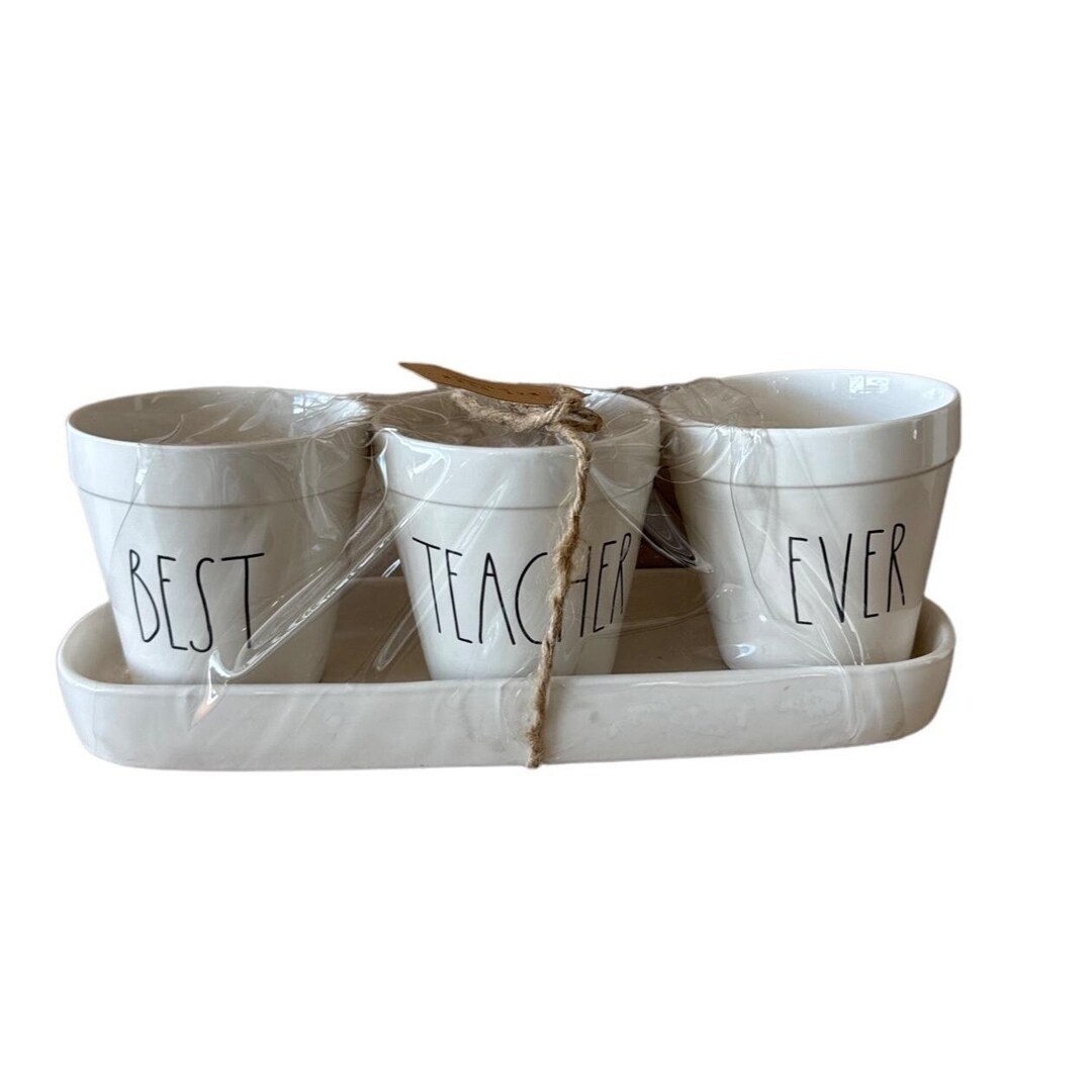 Rae Dunn Best Teacher Ever Planter Gift Set Farmhouse Style New - Etsy