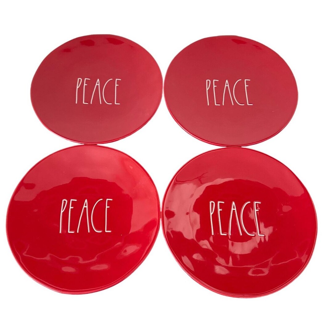 Rae Dunn Red Peace Dinner Plate Set of 4 11 Plates Christmas Kitchen ...