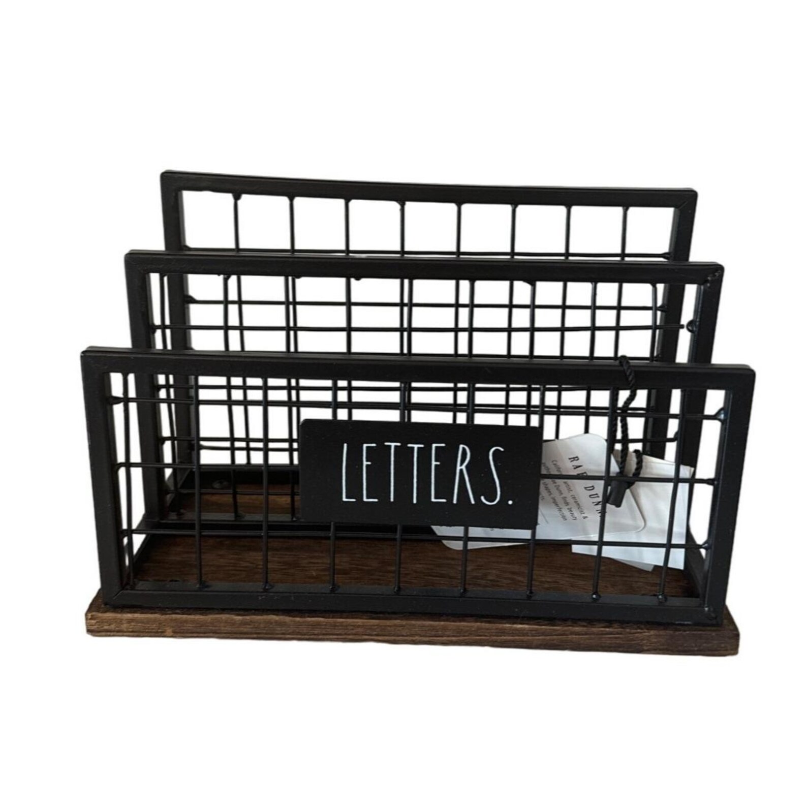 Rae Dunn Desktop 2 Compartment LETTERS Mail Holder Metal & Wood Office ...