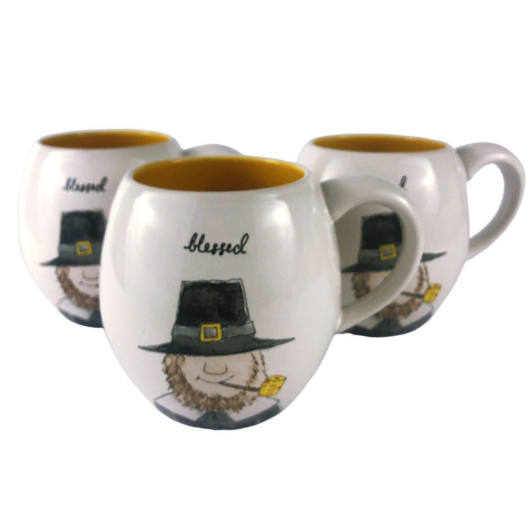 Rae Dunn Blessed Pilgrim Mug Set of 3 White Ceramic Thanksgiving ...