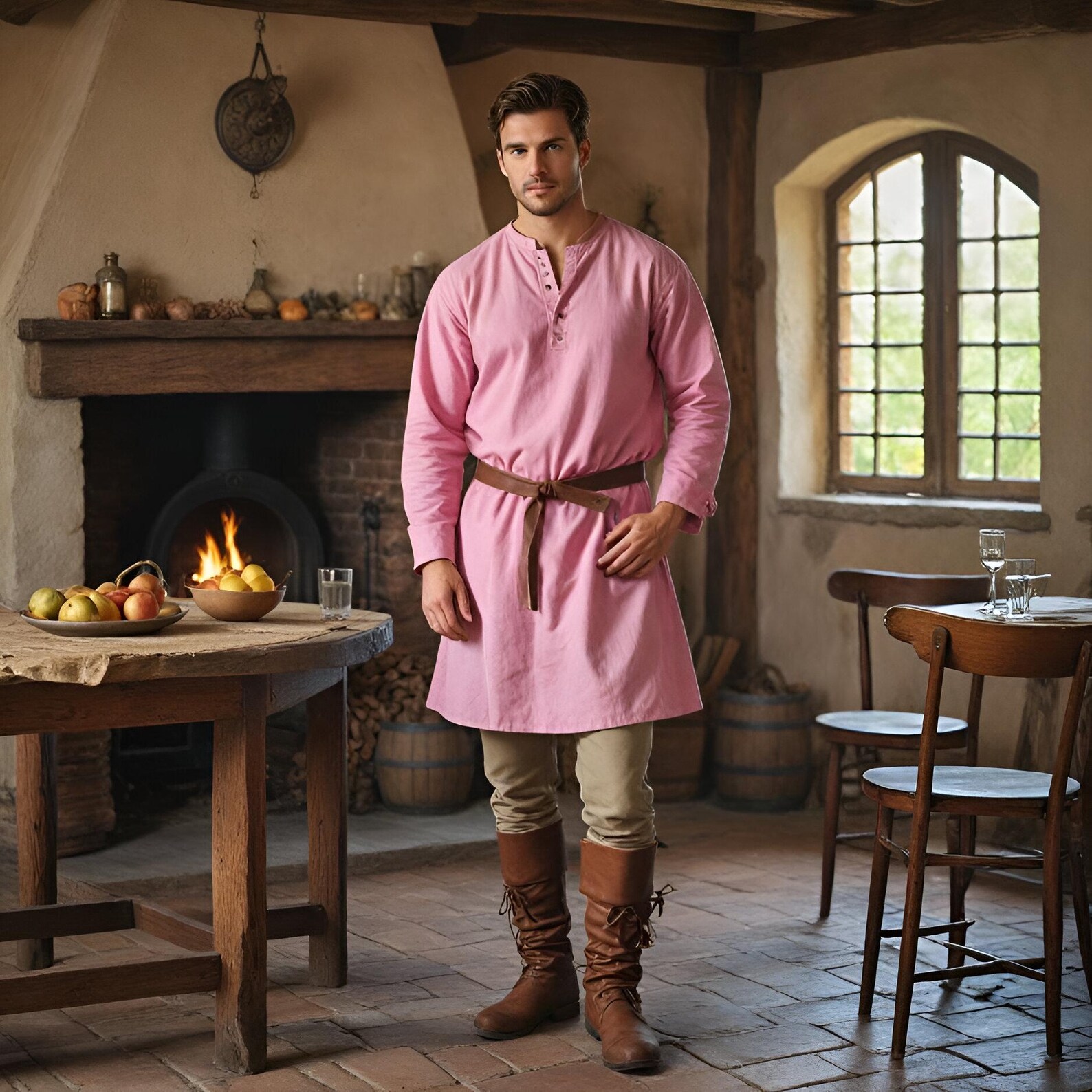Pink Medieval Men's Tunic | Historic Renaissance Costume | Viking ...